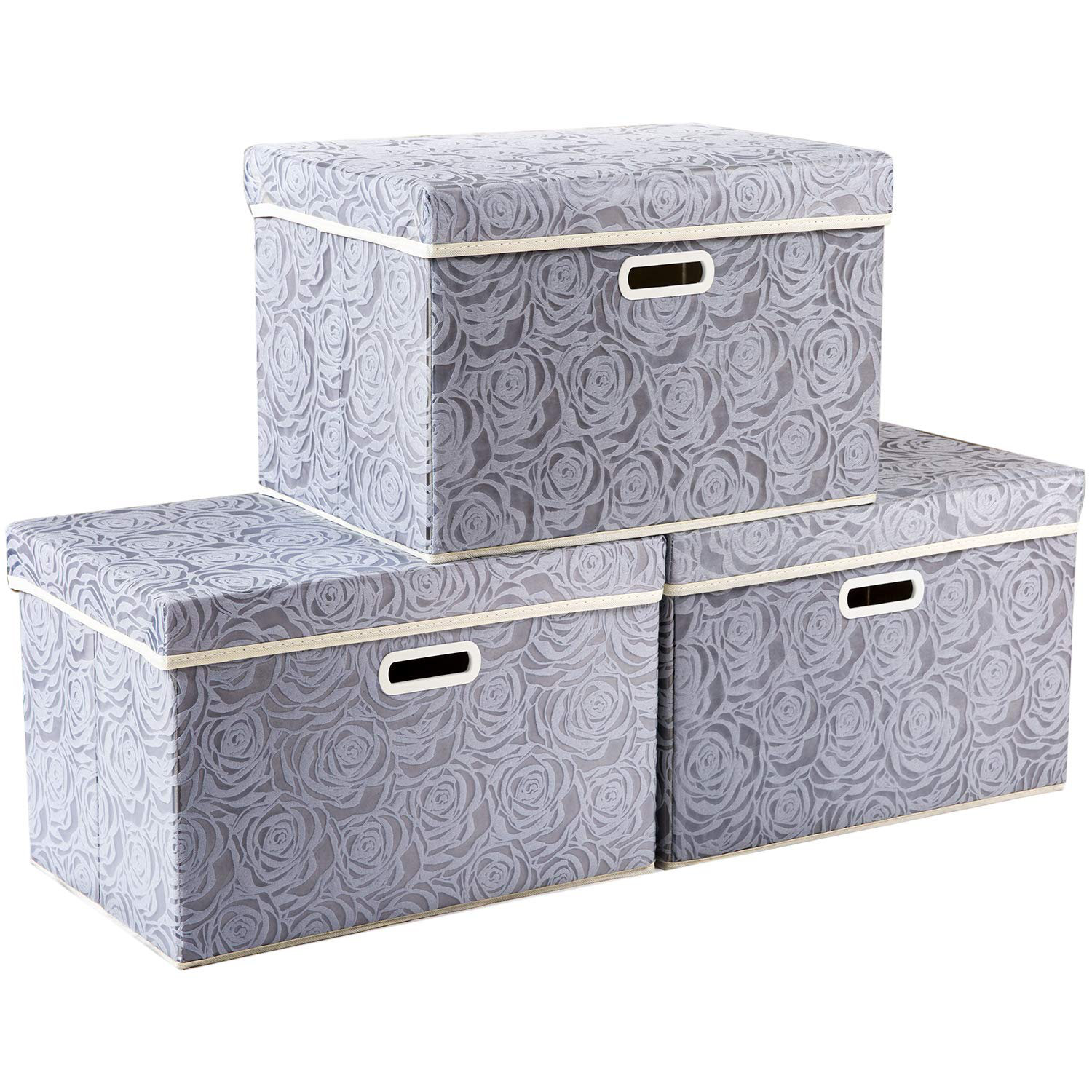 Hokku Designs Large Storage Boxes With Lids [3-Pack] Fabric Decorative ...
